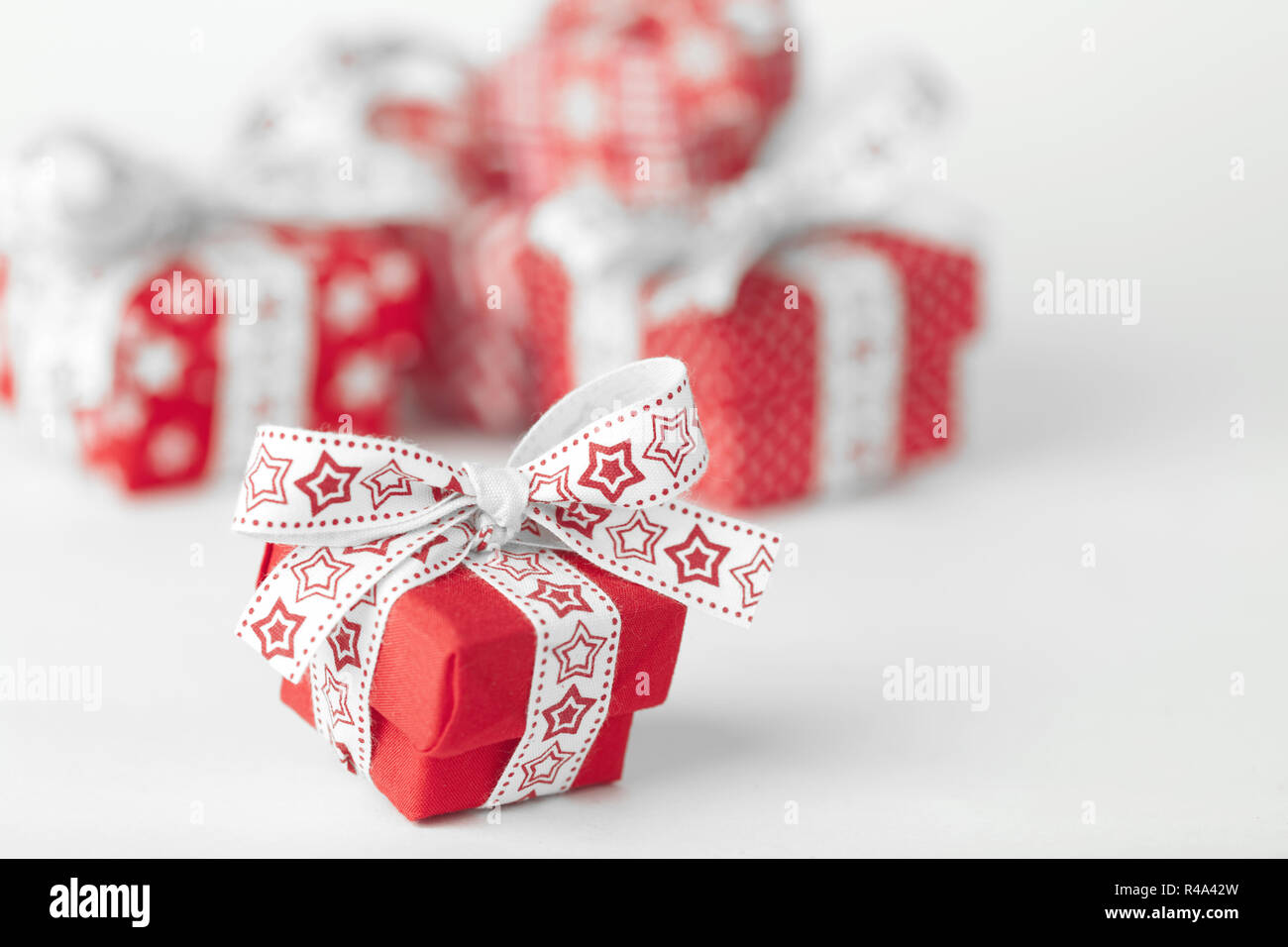Christmas red gift box on white background Stock Photo - Alamy