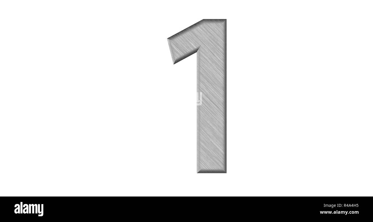 3d rendering of the letter 1 in brushed metal on a white isolated ...