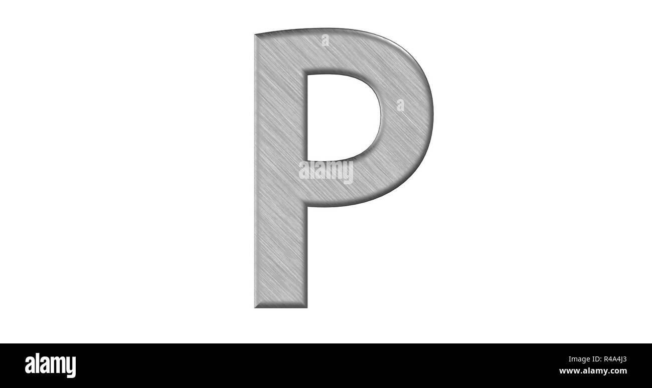 3d rendering of the letter P in brushed metal on a white isolated ...