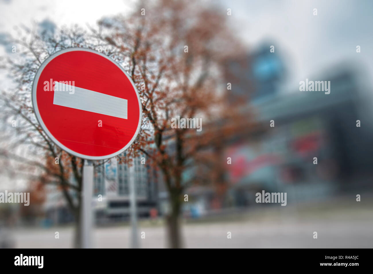The sign of entry is prohibited in the city against the backdrop of the ...