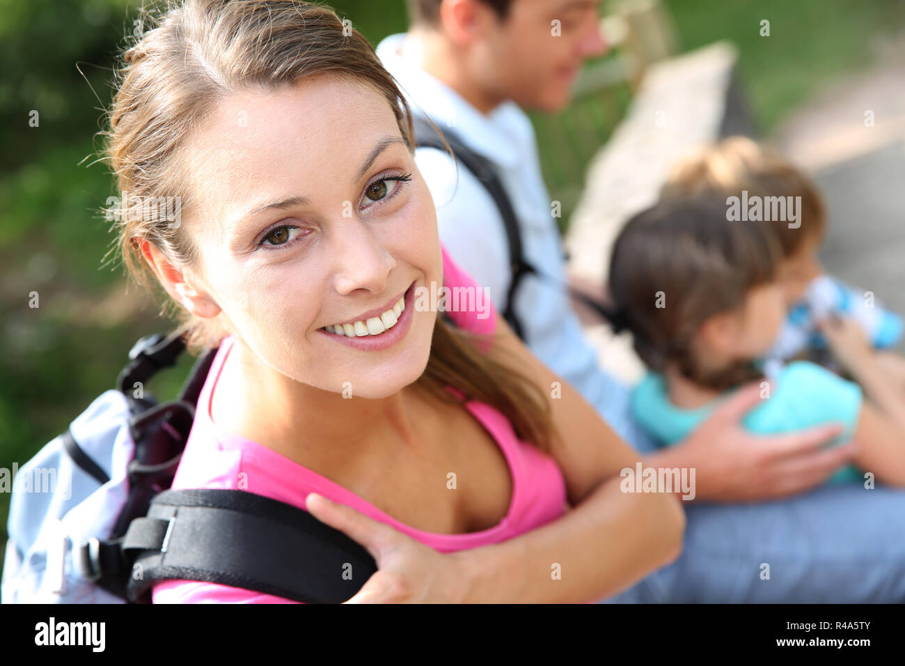 Portrait of happy woman on a rambling day with family Stock Photo - Alamy