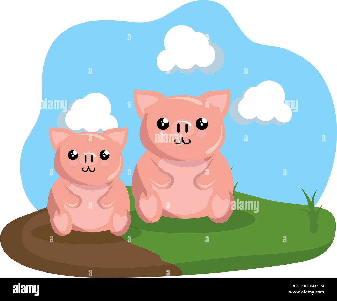 cute family pigs in the camp vector illustration design Stock Vector ...