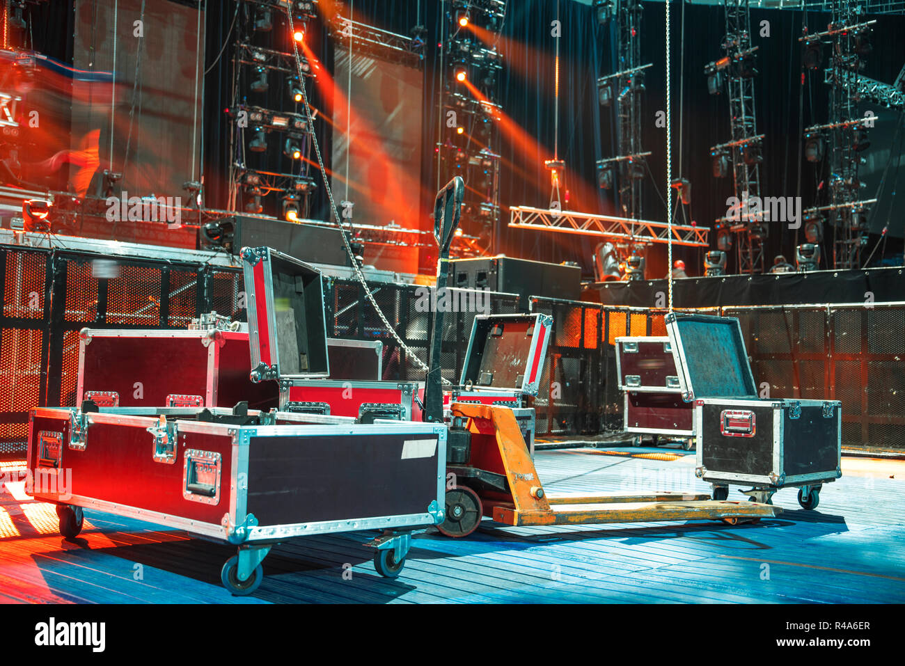 Preparing the stage for a concert in the open air Stock Photo - Alamy