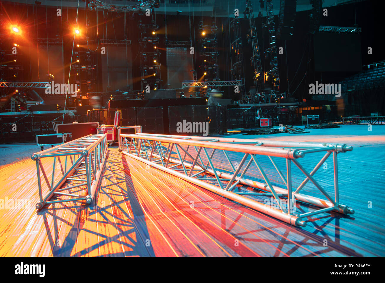 Preparing the stage for a concert in the open air Stock Photo - Alamy