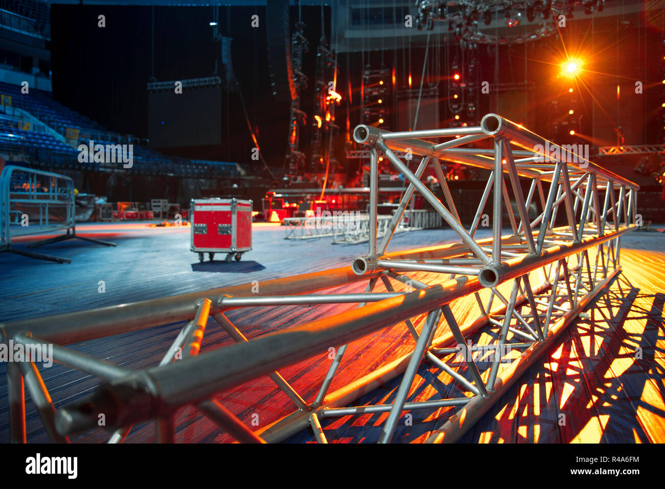 Preparing the stage for a concert in the open air Stock Photo - Alamy