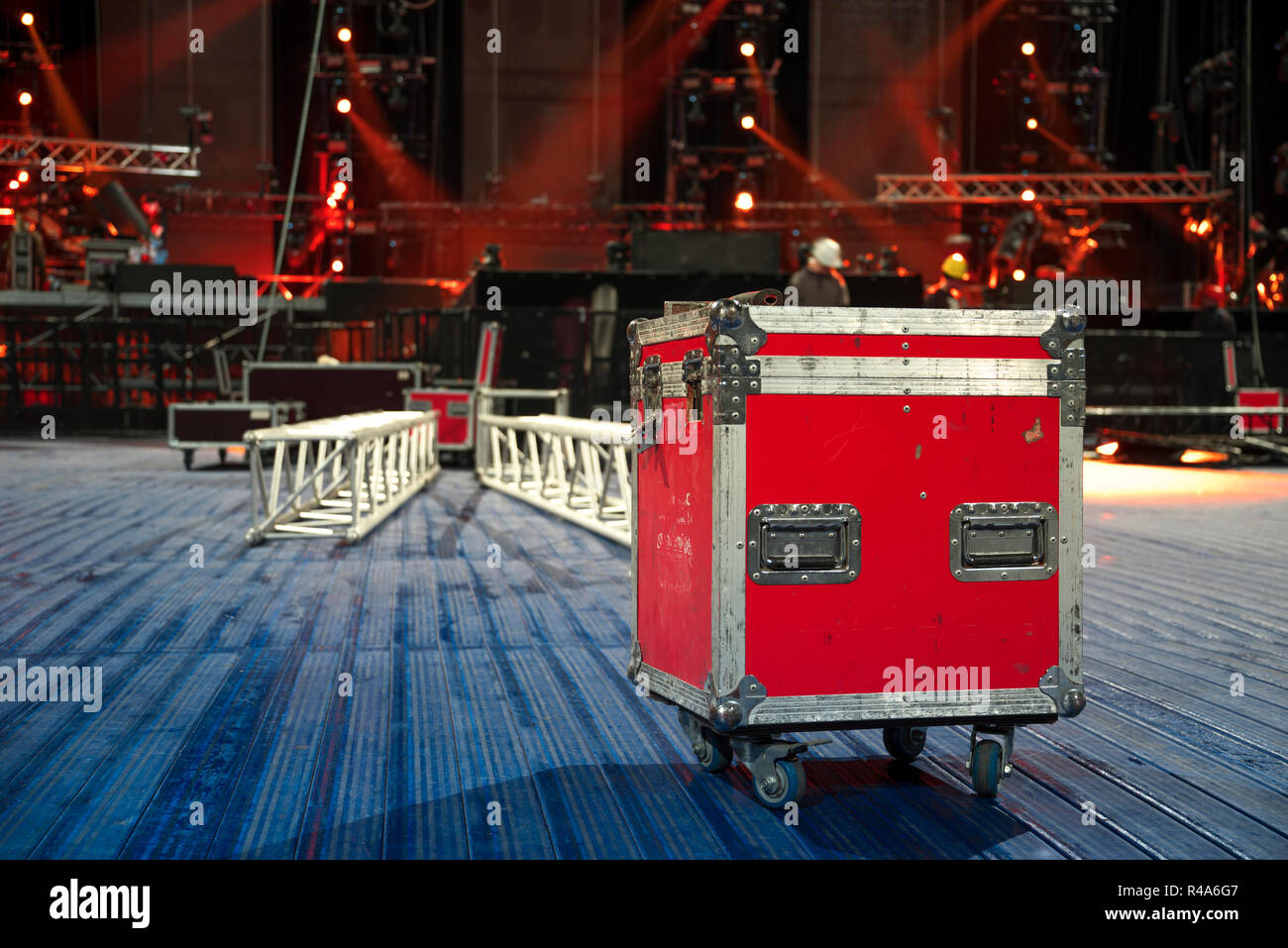 Preparing the stage for a concert in the open air Stock Photo - Alamy