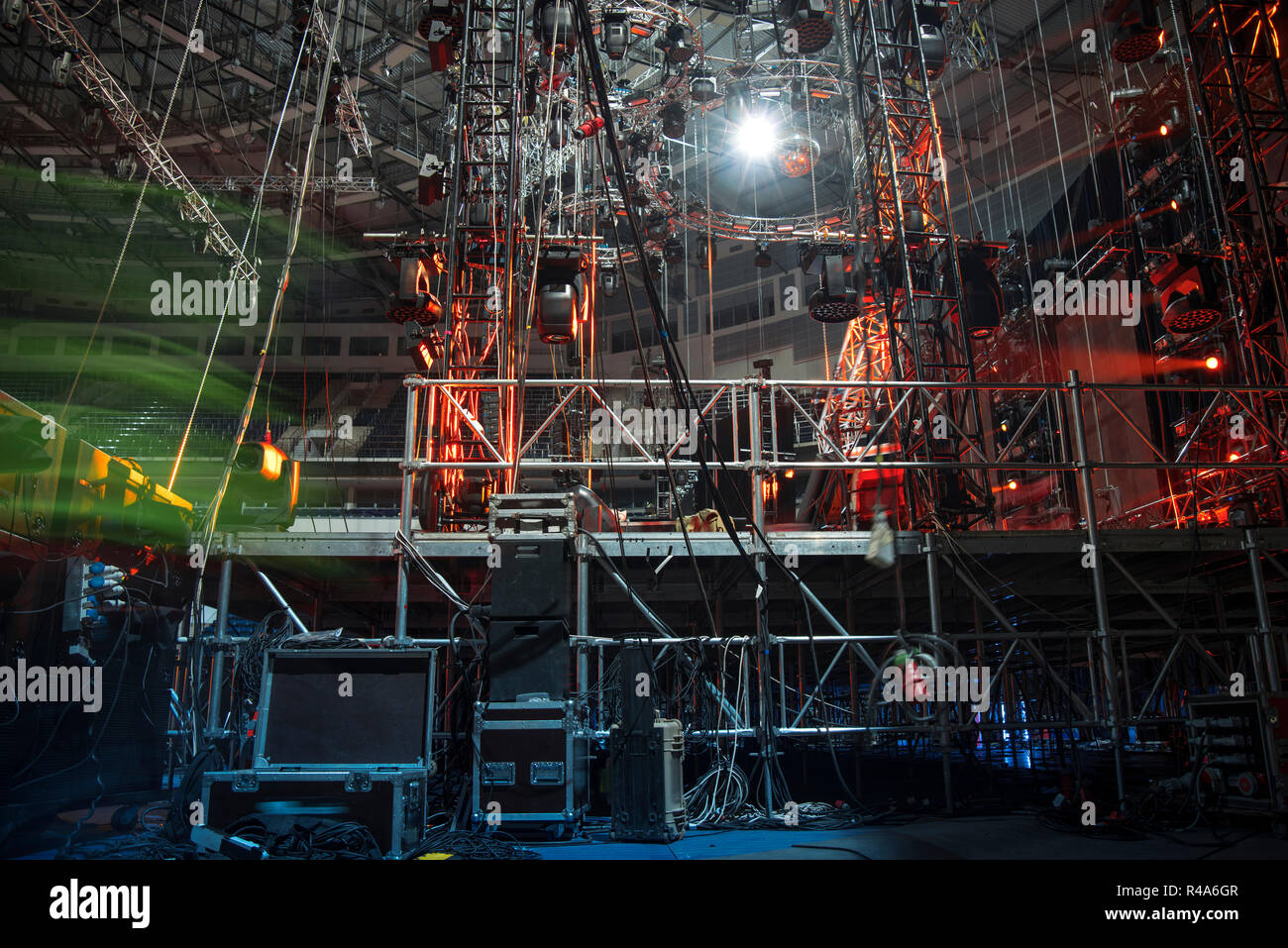 Preparing the stage for a concert in the open air Stock Photo - Alamy