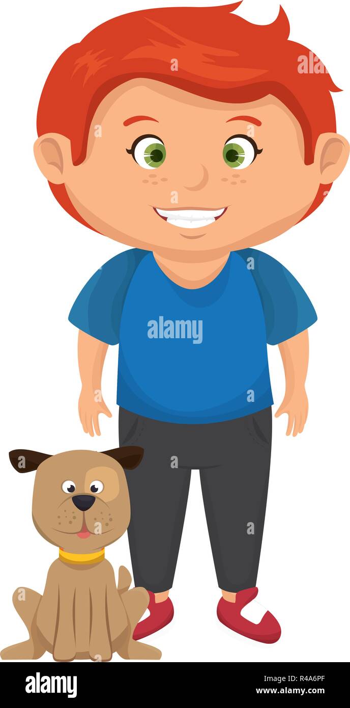 cute little boy with dog character vector illustration design Stock ...