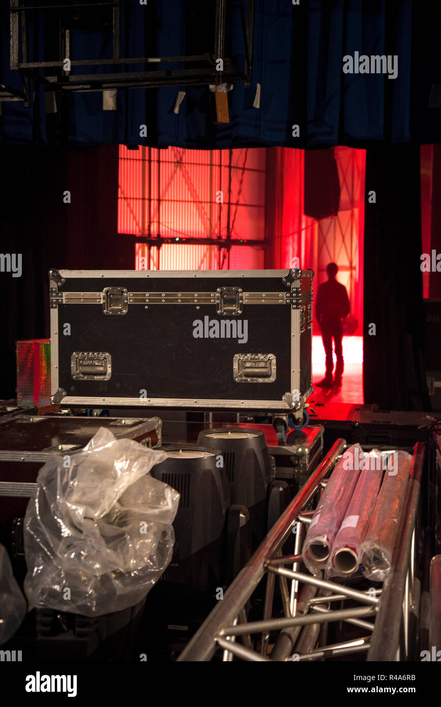 Preparing the stage for a concert in the open air Stock Photo - Alamy