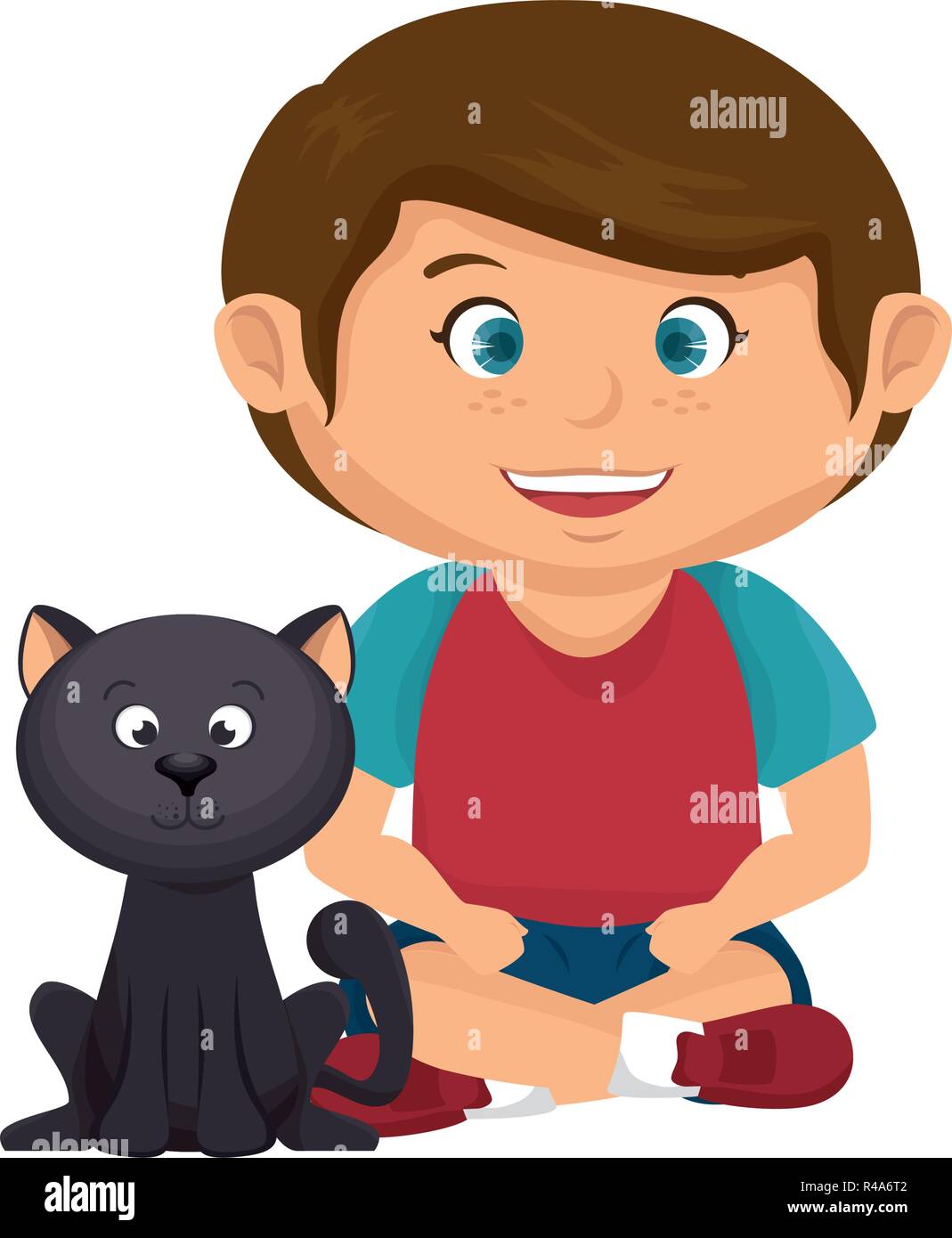 cute little boy with cat character vector illustration design Stock ...
