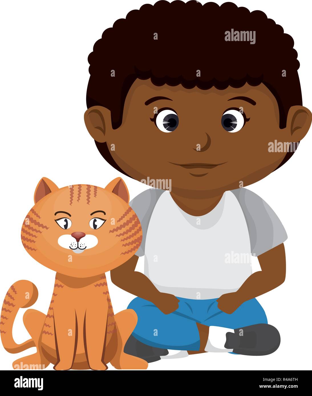 cute little boy with cat character vector illustration design Stock ...