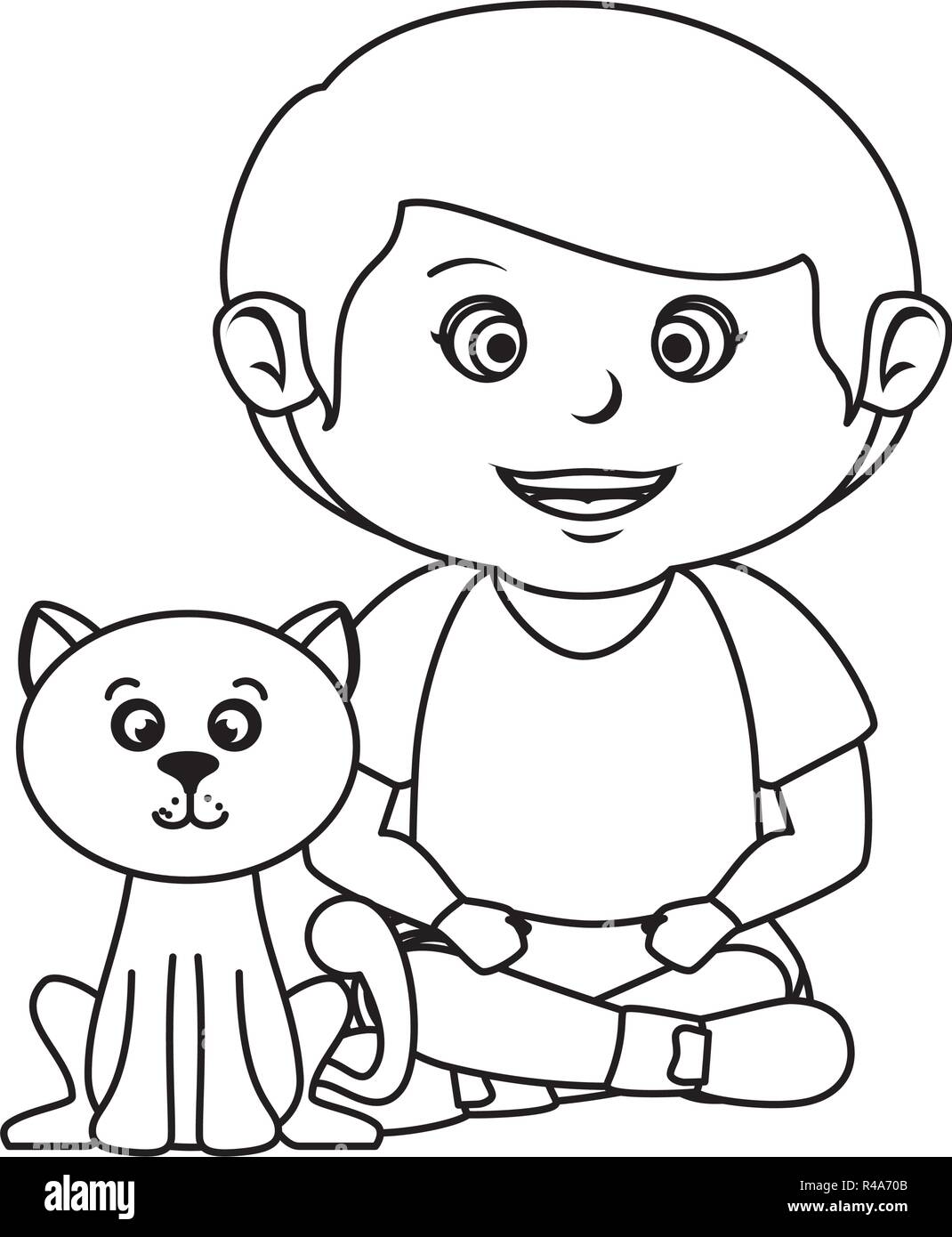 cute little boy with cat character vector illustration design Stock ...