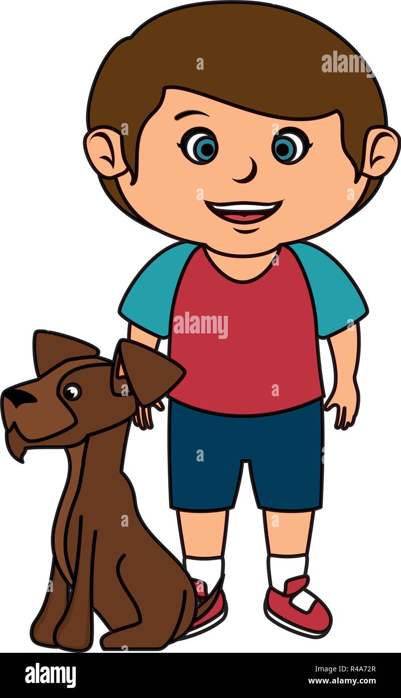 cute little boy with dog character vector illustration design Stock ...