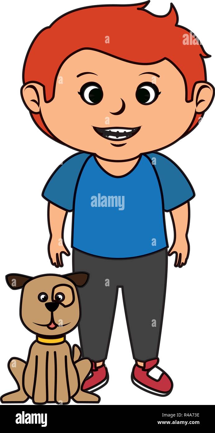cute little boy with dog character vector illustration design Stock ...