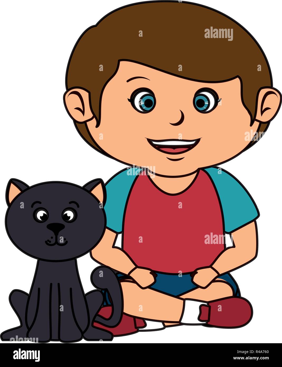 cute little boy with cat character vector illustration design Stock ...