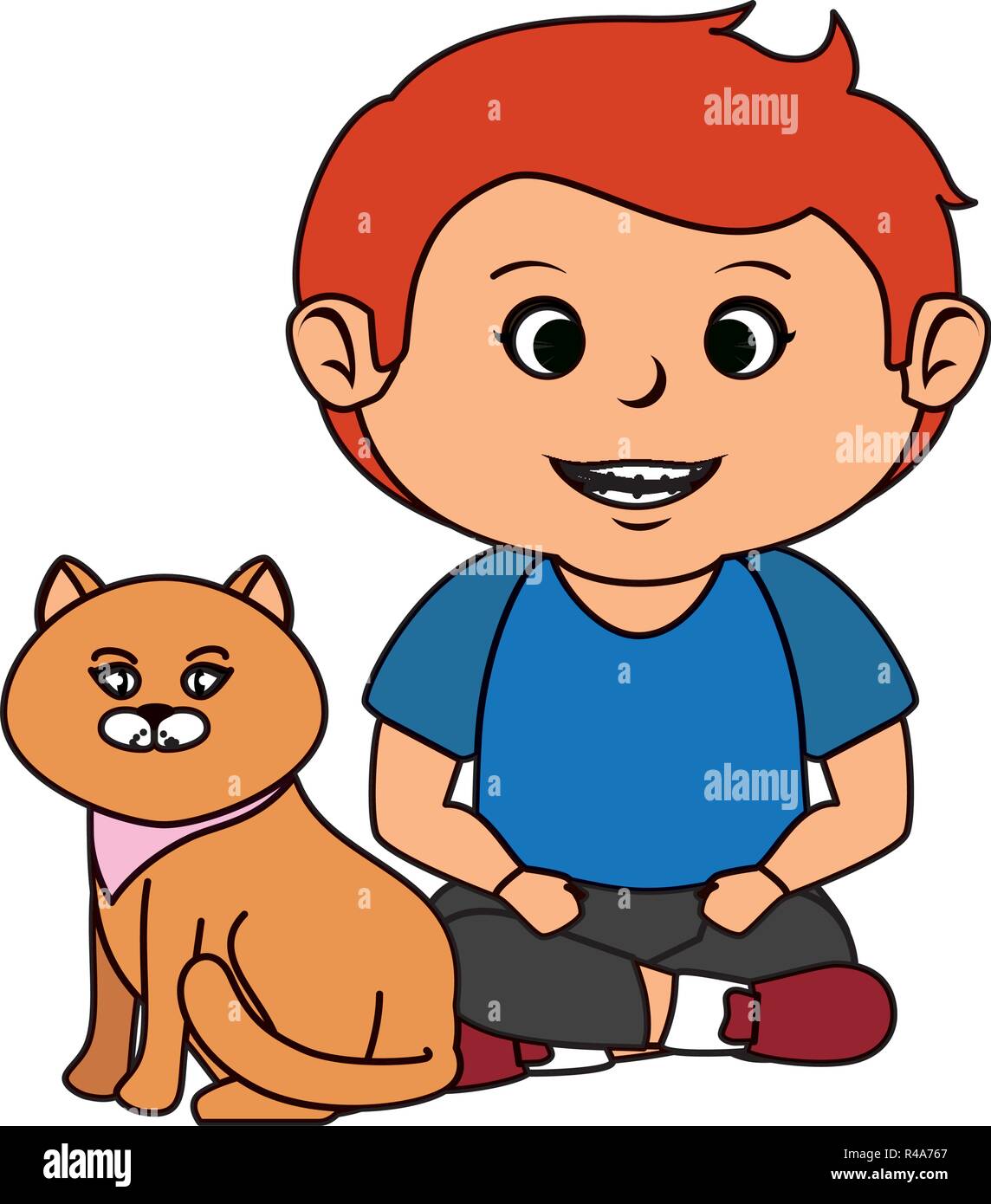 cute little boy with cat character vector illustration design Stock ...