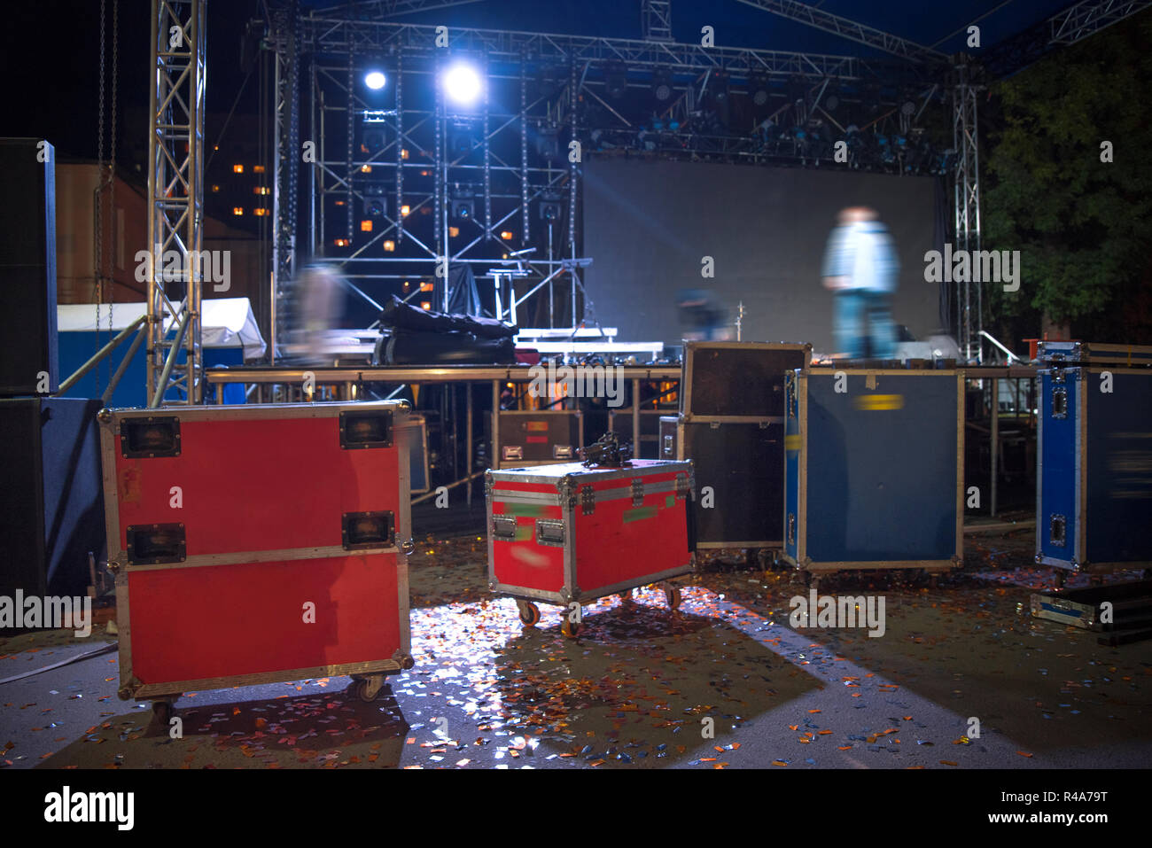Preparing the stage for a concert in the open air Stock Photo - Alamy