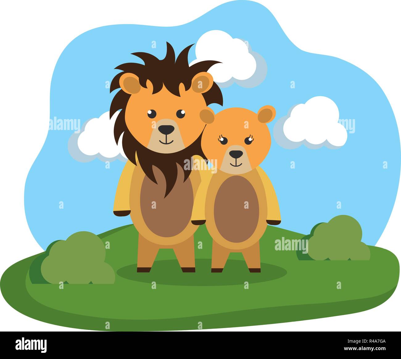 cute lions couple in the camp vector illustration design Stock Vector ...
