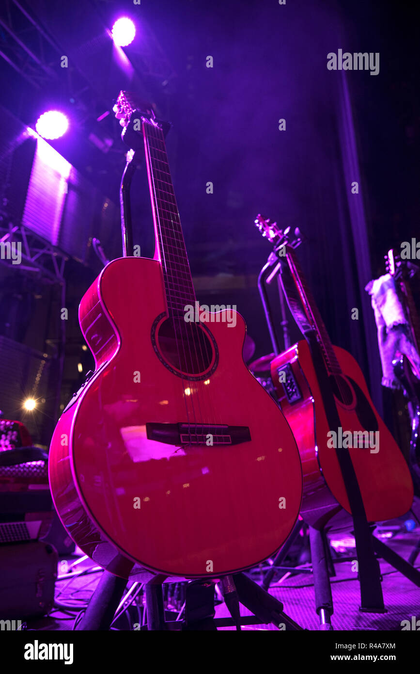 guitar at a concert on stage in the rays of light Stock Photo - Alamy