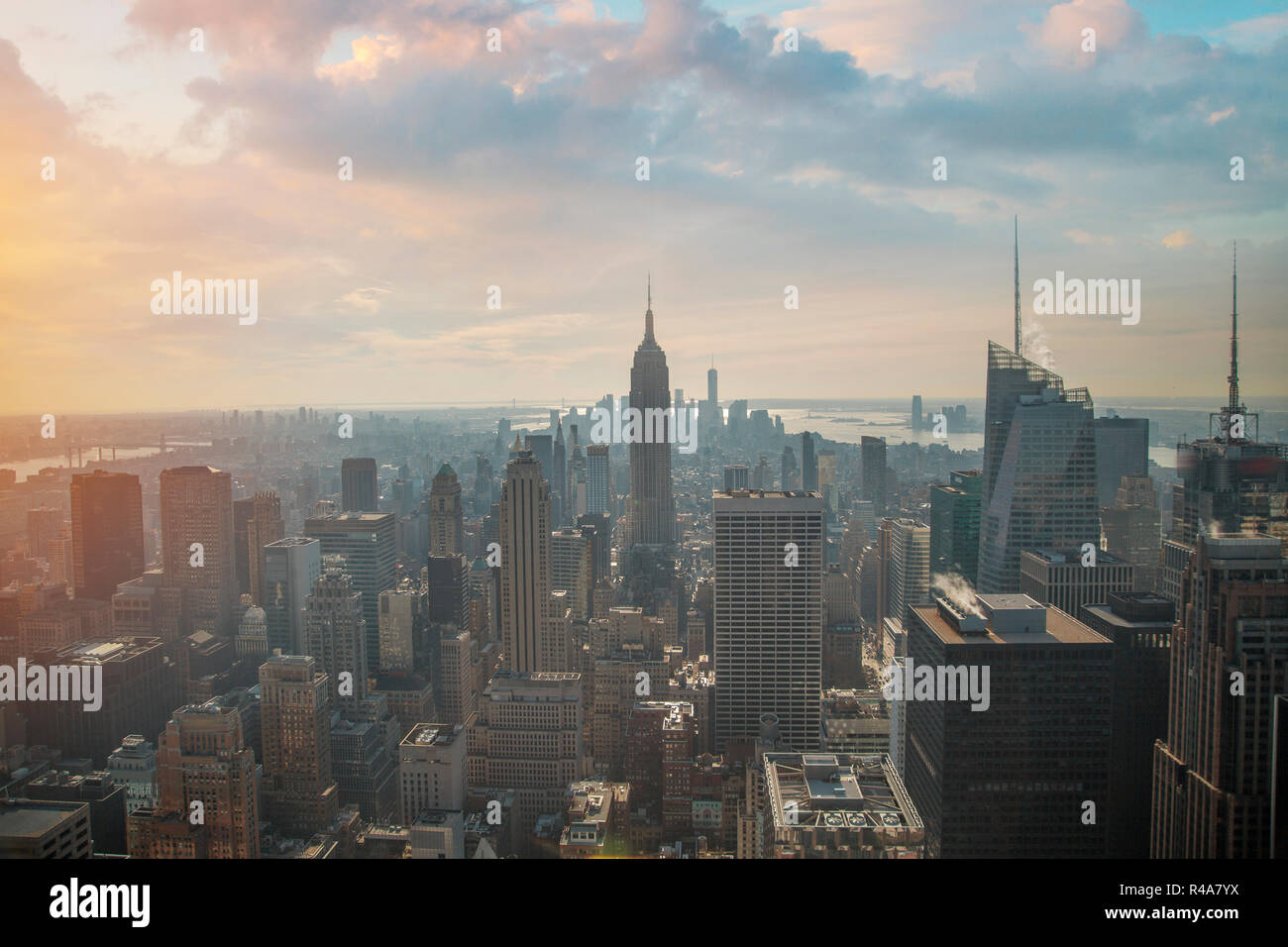 New York City Manhattan street aerial view black and white with ...
