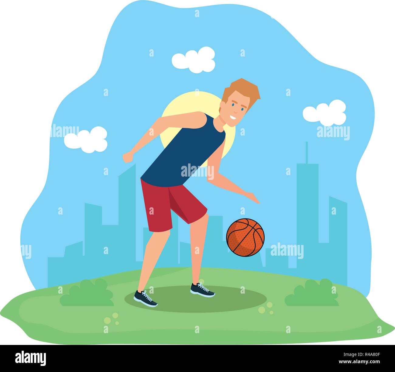 man practicing basketball character vector illustration design Stock ...