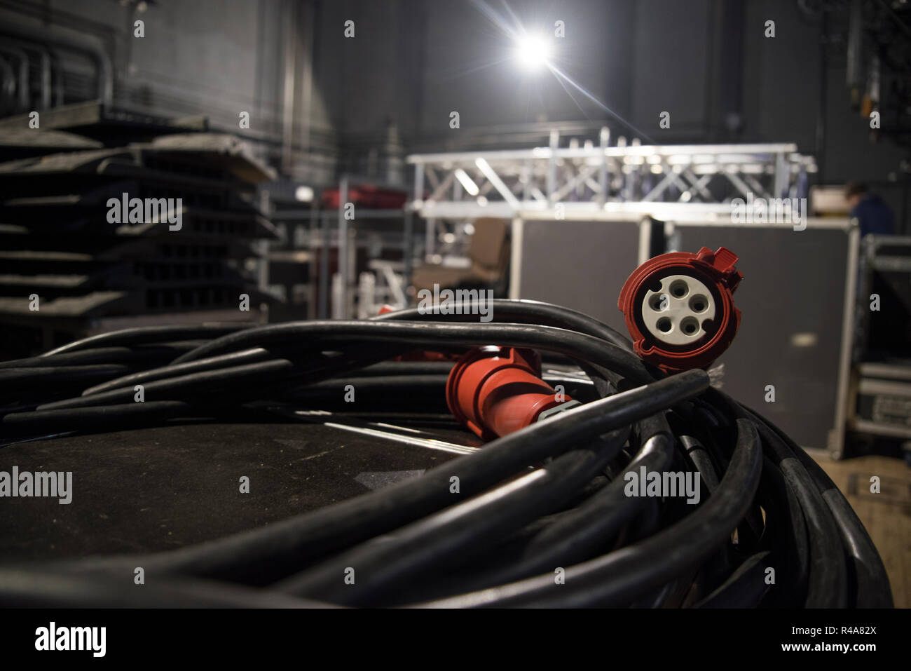 electrical wires for concert light. Stage preparation Stock Photo - Alamy