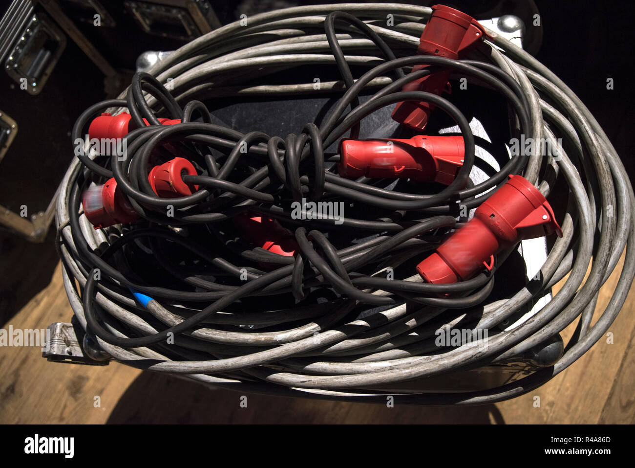 electrical wires for concert light. Stage preparation Stock Photo - Alamy