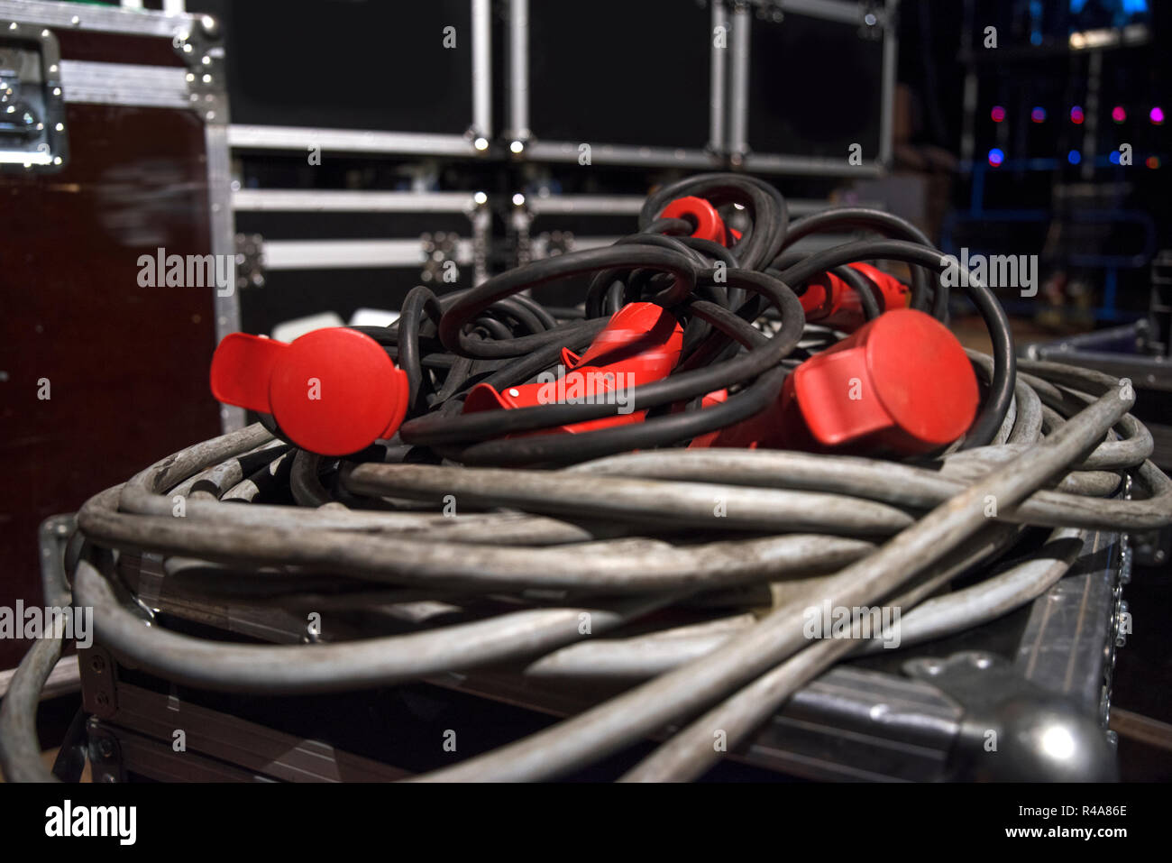 electrical wires for concert light. Stage preparation Stock Photo - Alamy