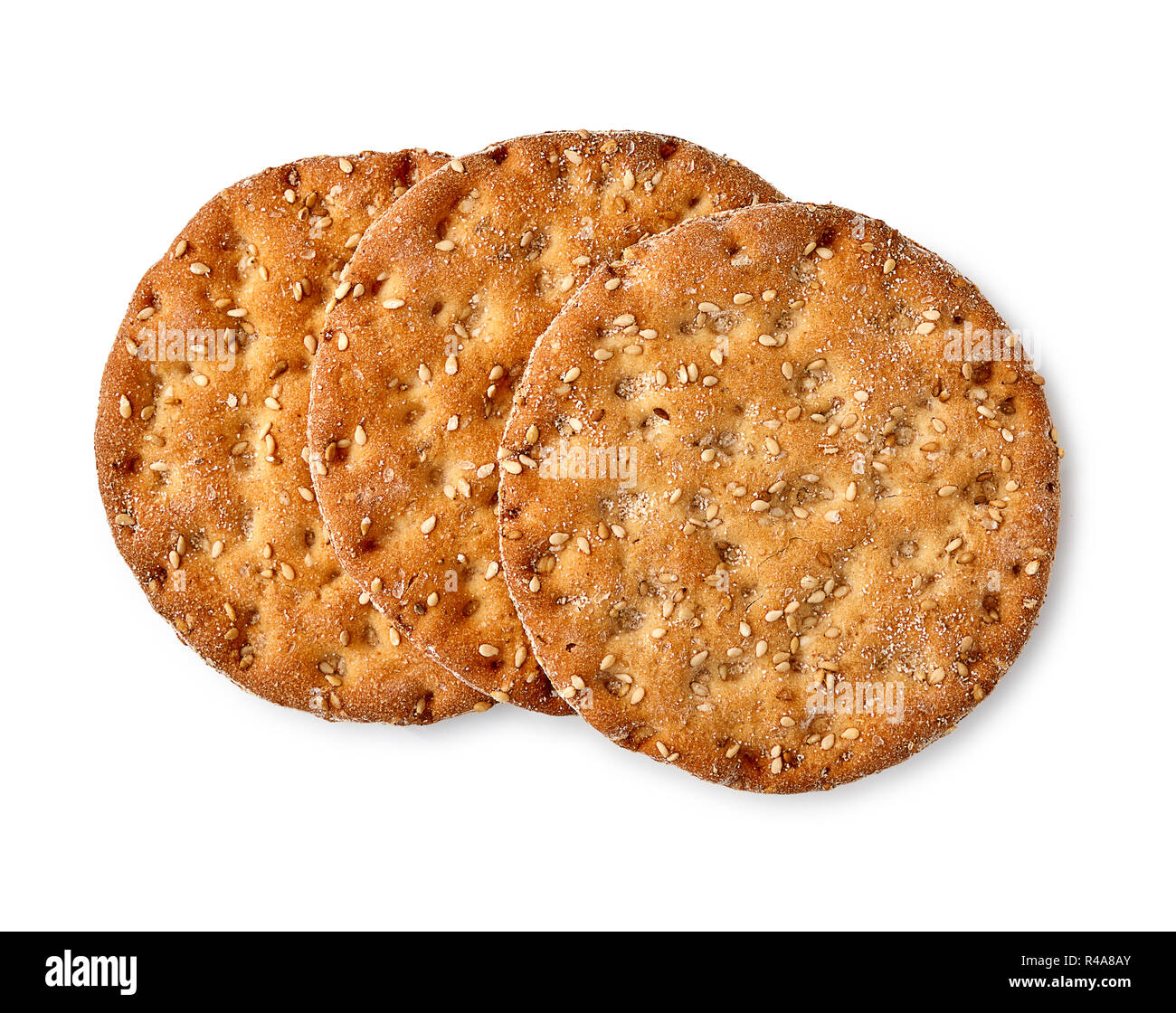 Three crackers crackers with white sesame isolated on white background ...