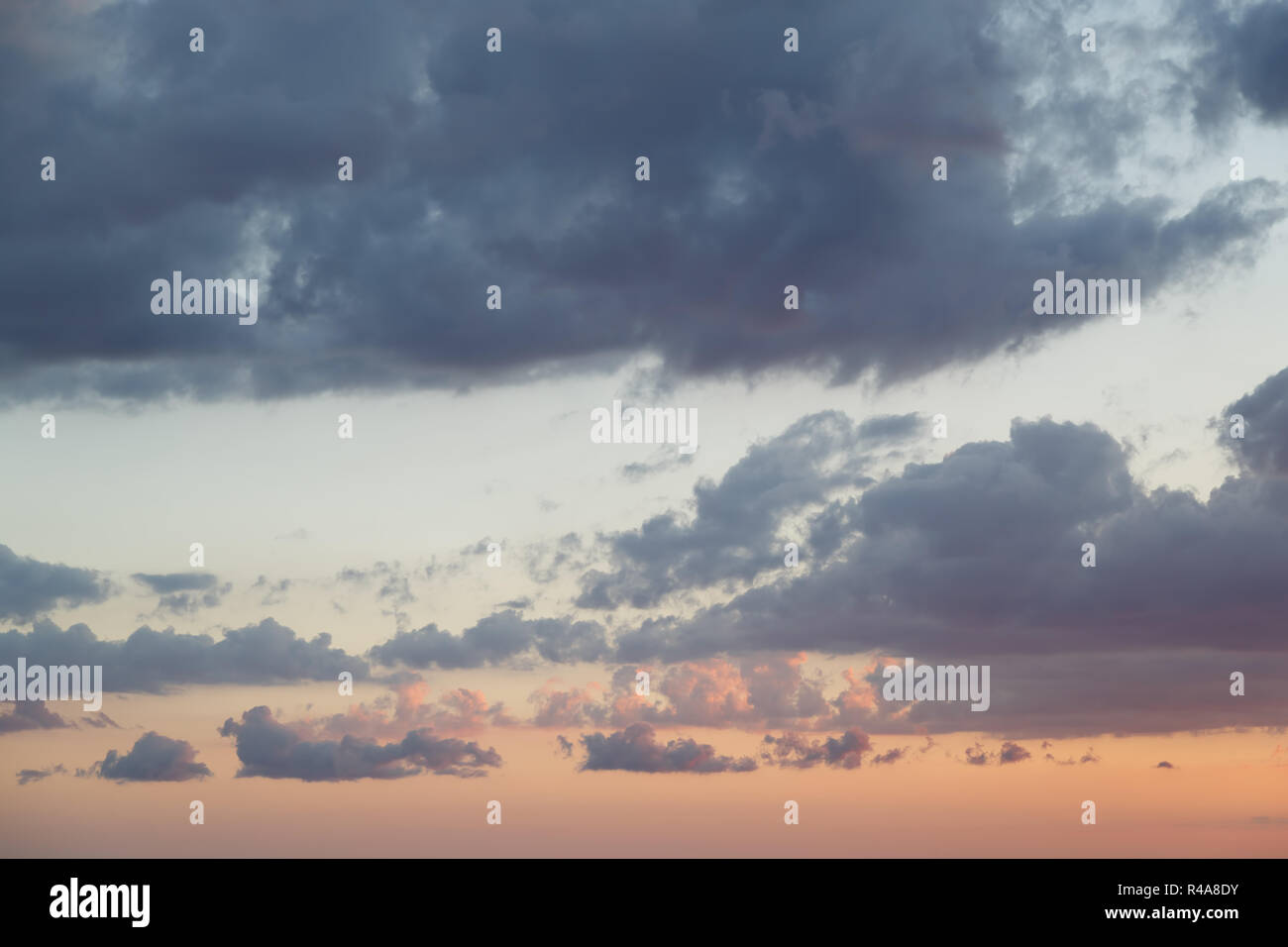Beautiful red and blue clouds at sunset as a background or backdrop ...