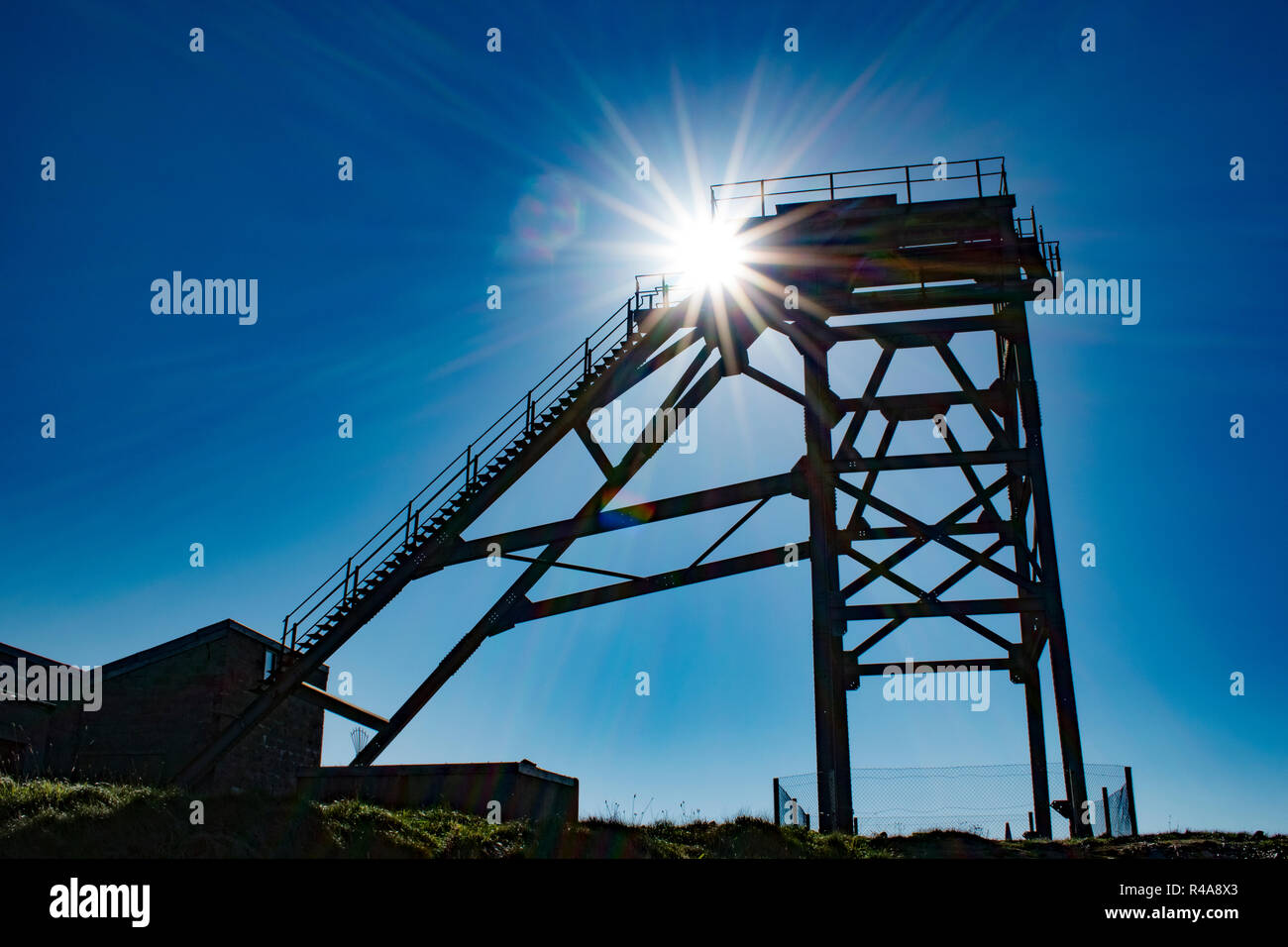 silhouette of old tin mine headframe botallack, cornwall, england, uk ...