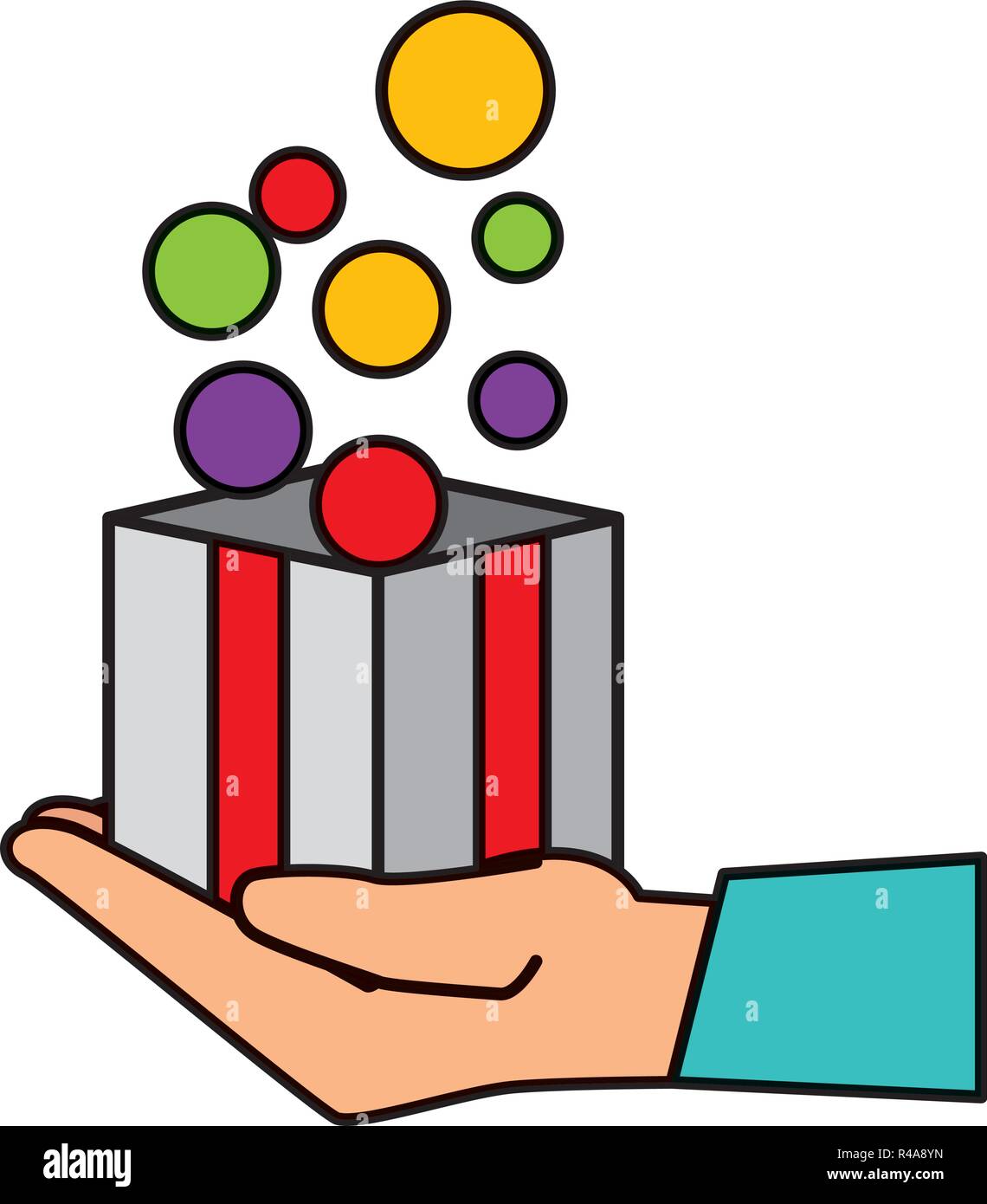 hand lifting box carton with balls vector illustration design Stock ...