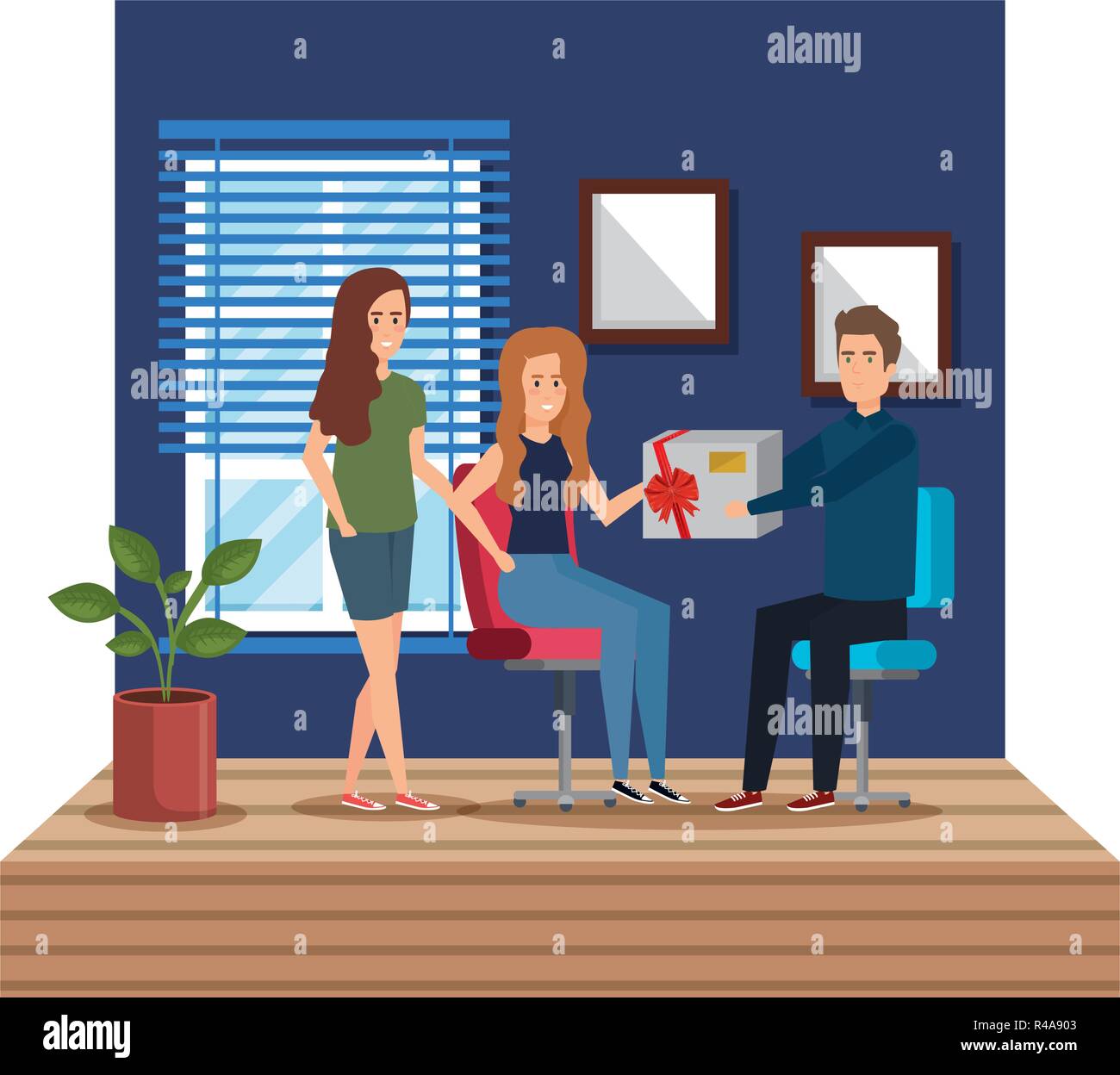 business people in the workplace giving gift vector illustration design ...