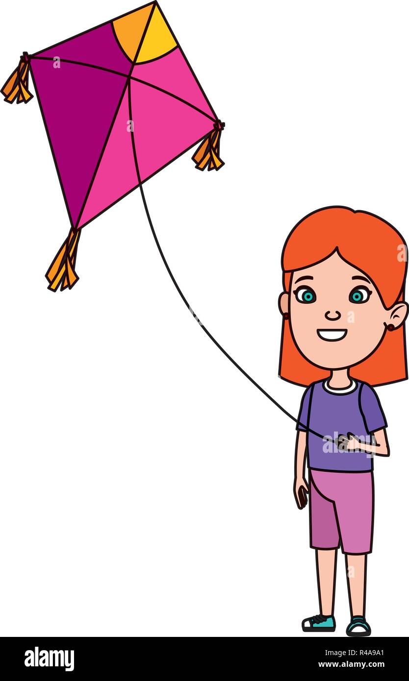 little girl flying kite vector illustration design Stock Vector Image ...