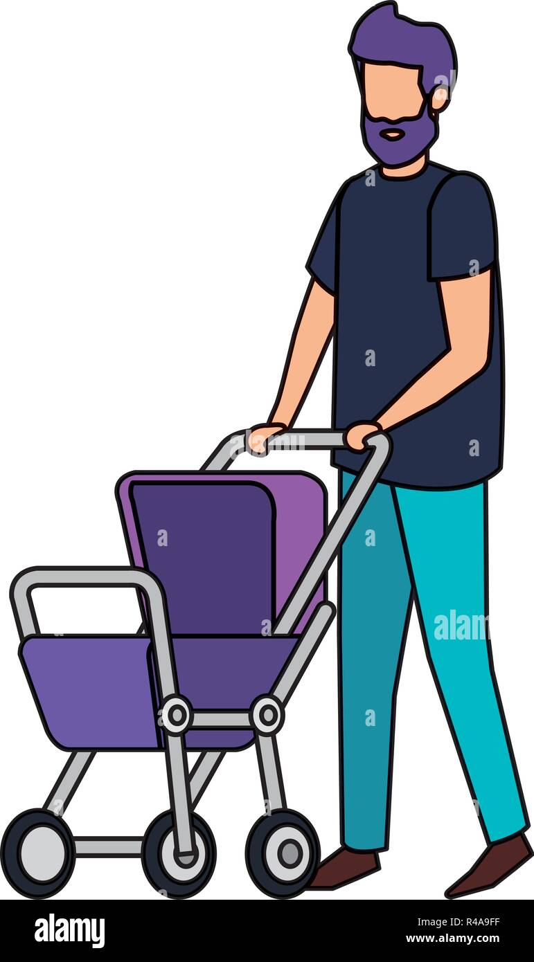 father with cart baby character vector illustration design Stock Vector ...
