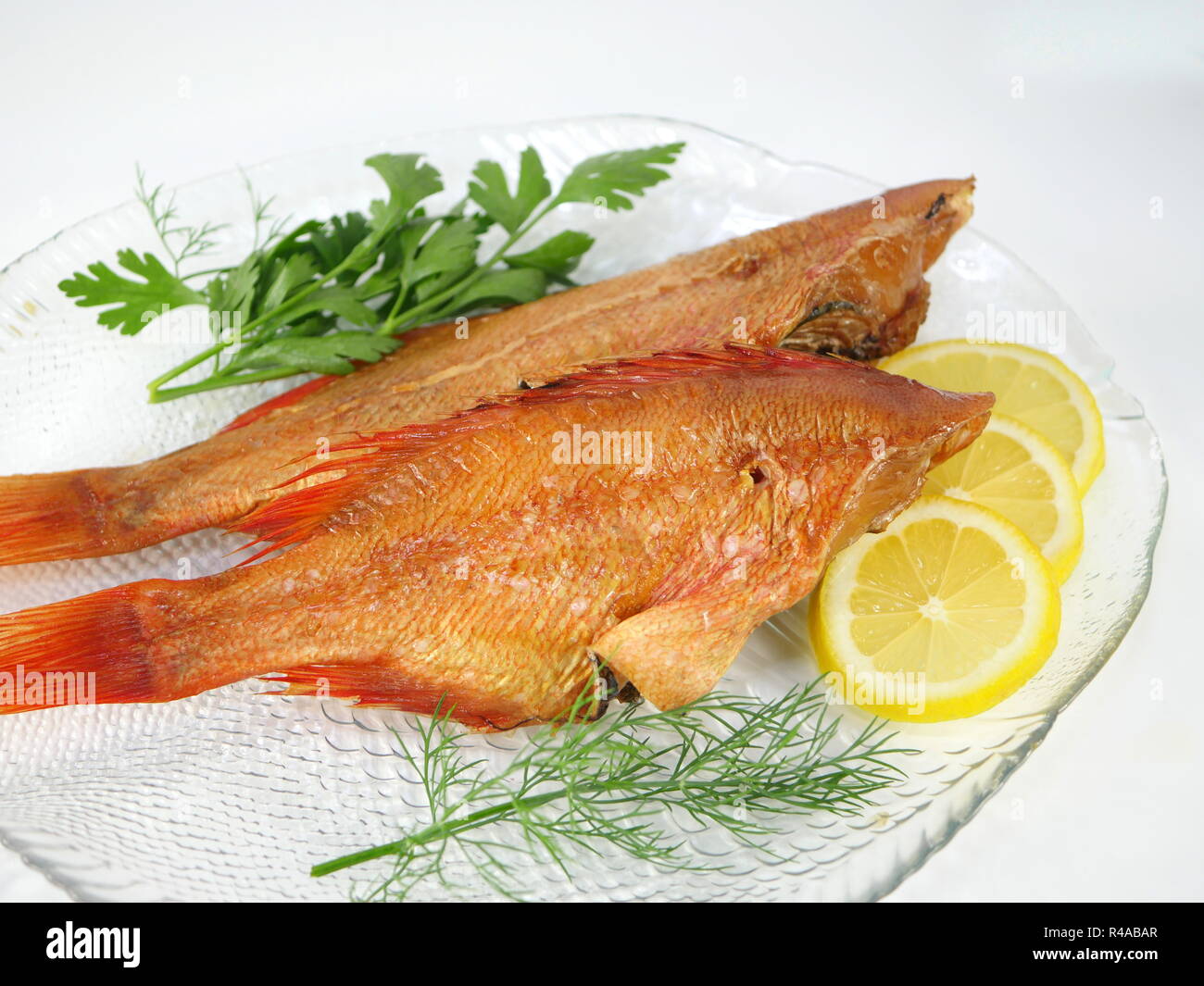 smoked salwater red fish sebastes norvegicus Stock Photo - Alamy