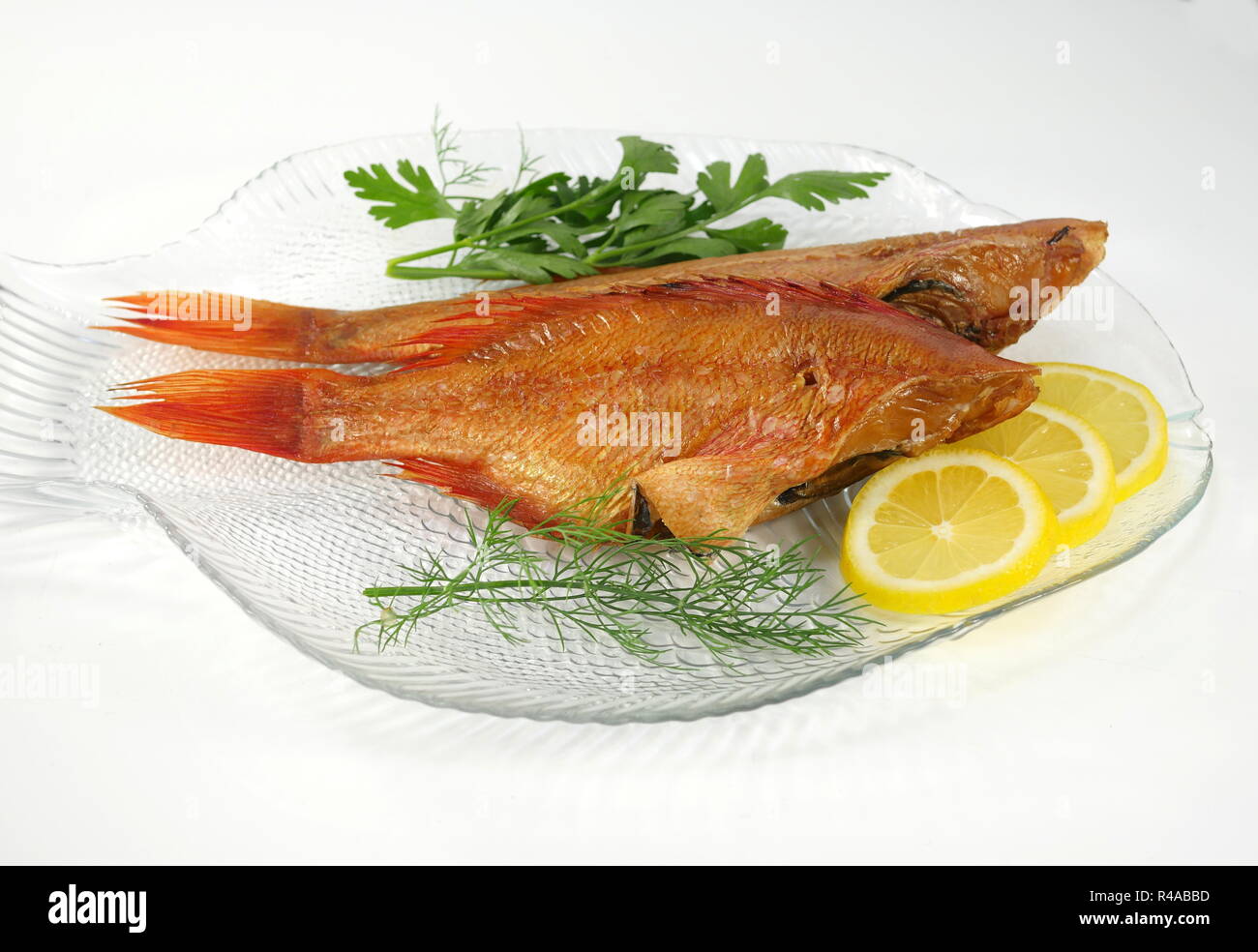 smoked salwater red fish sebastes norvegicus Stock Photo - Alamy