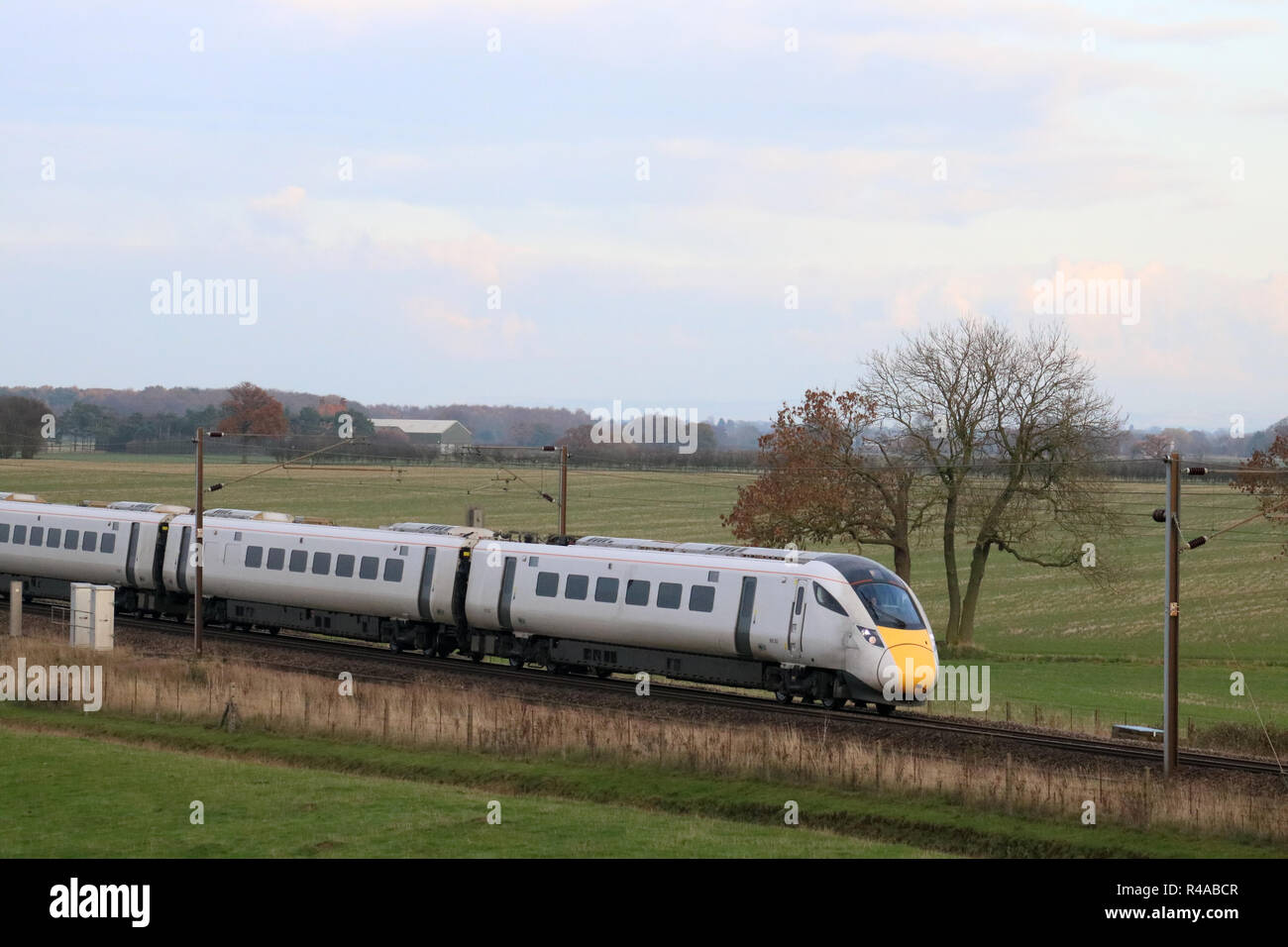 New class 800 bi-mode multiple unit train on empty coaching stock ...