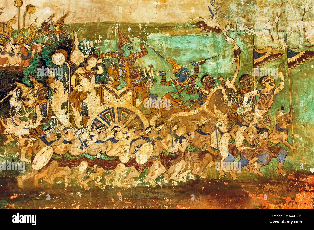 Reamker (the Khmer version of the Ramayana epic poem) fresco in the ...