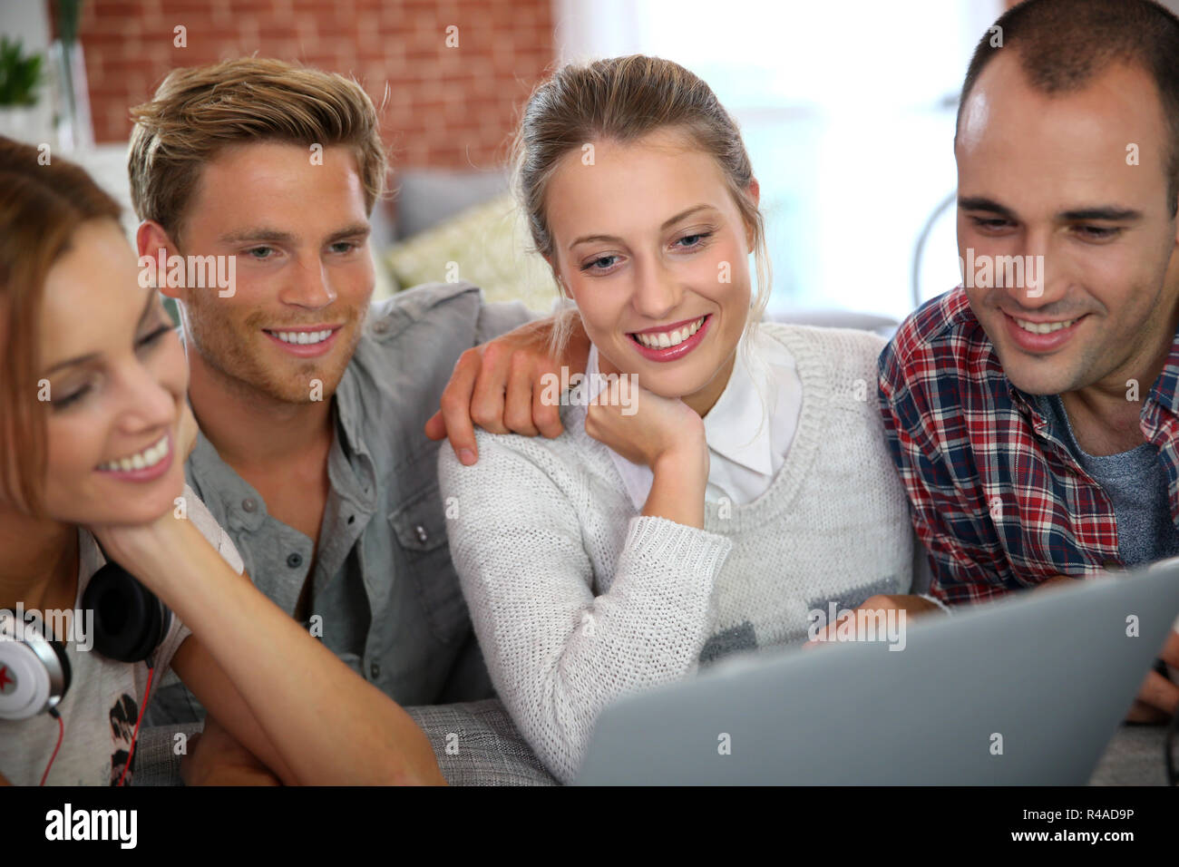 Group of friends having fun making a video call Stock Photo - Alamy