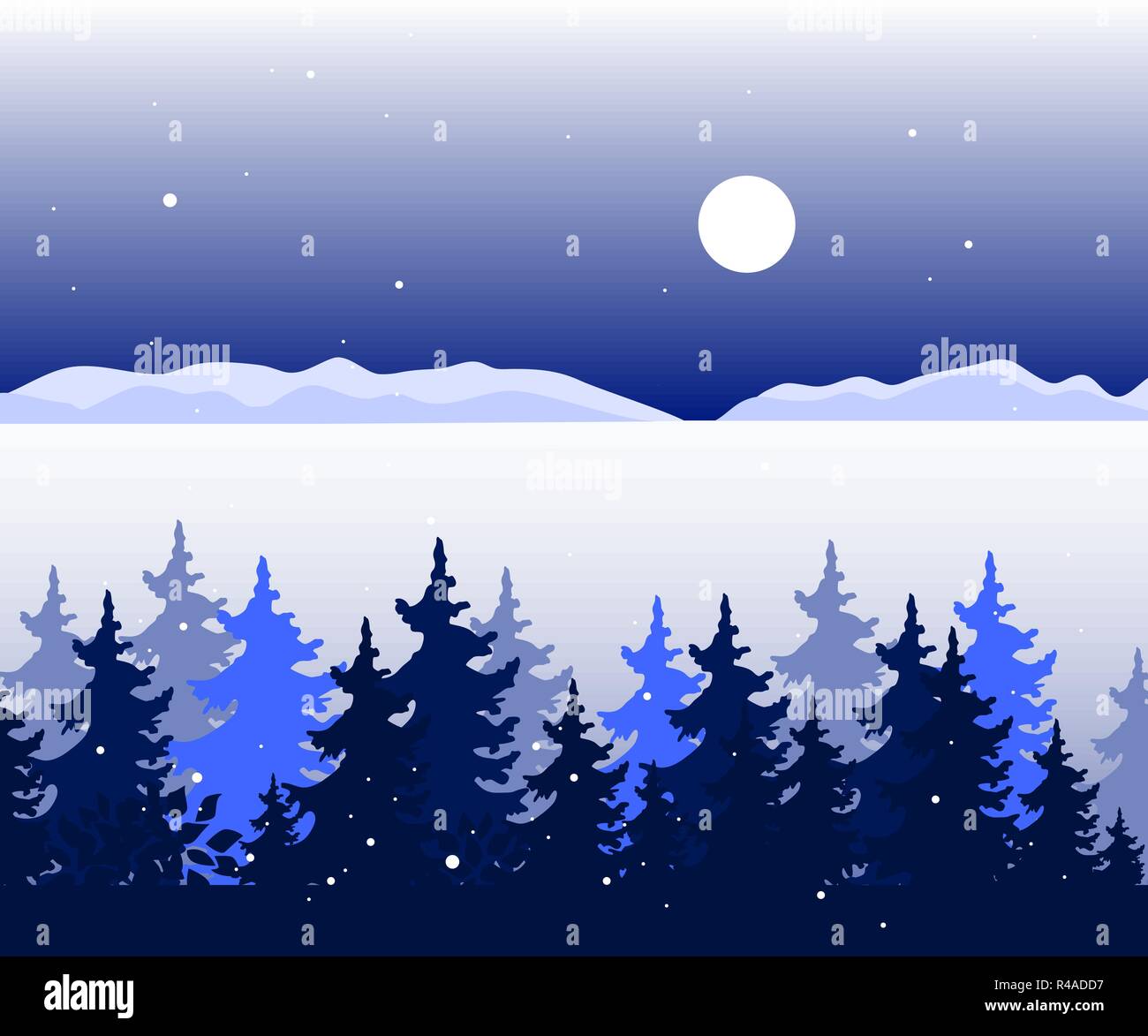 Winter panoramic landscape with trees, valley and mountains hills in ...