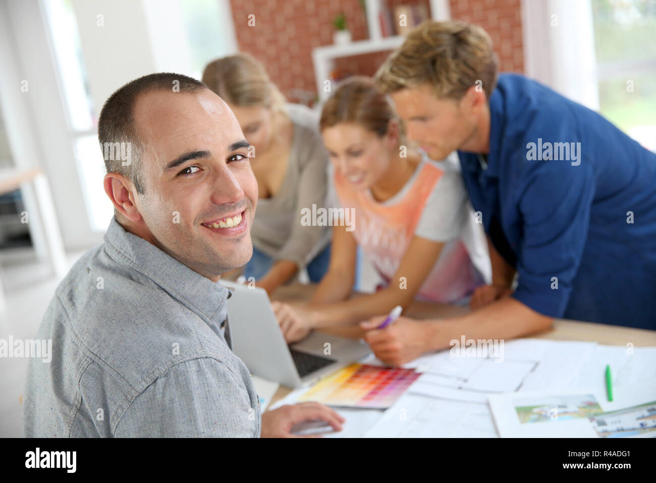Group of students working on construction project Stock Photo - Alamy