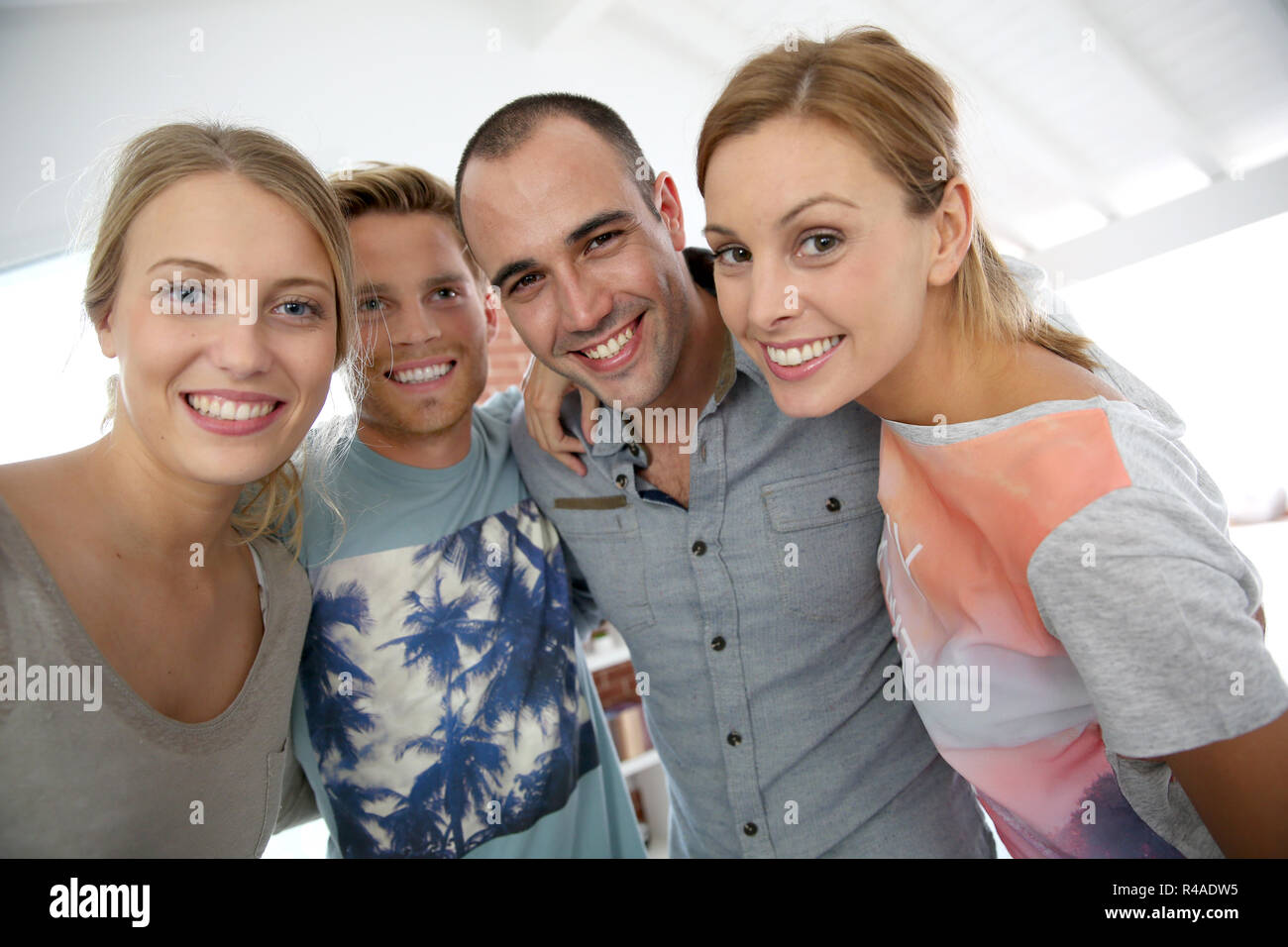 Portrait of cheerful group of friends Stock Photo - Alamy
