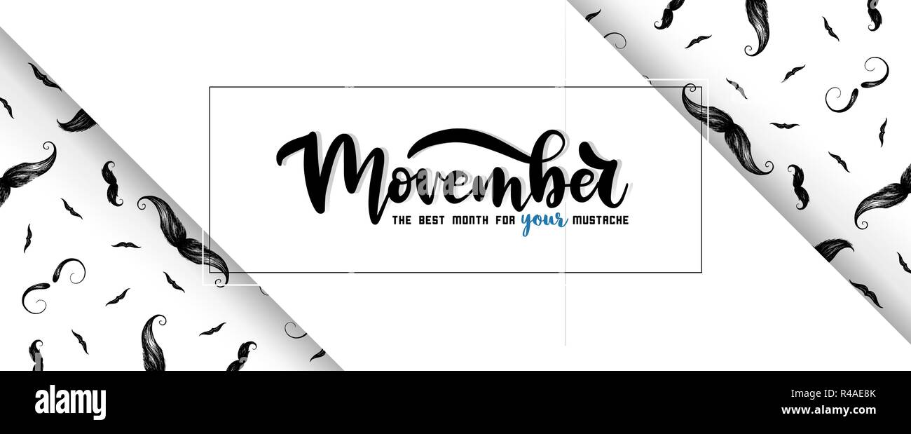 Hand drawn Movember banner with sketch of the mustaches. Cancer quote ...