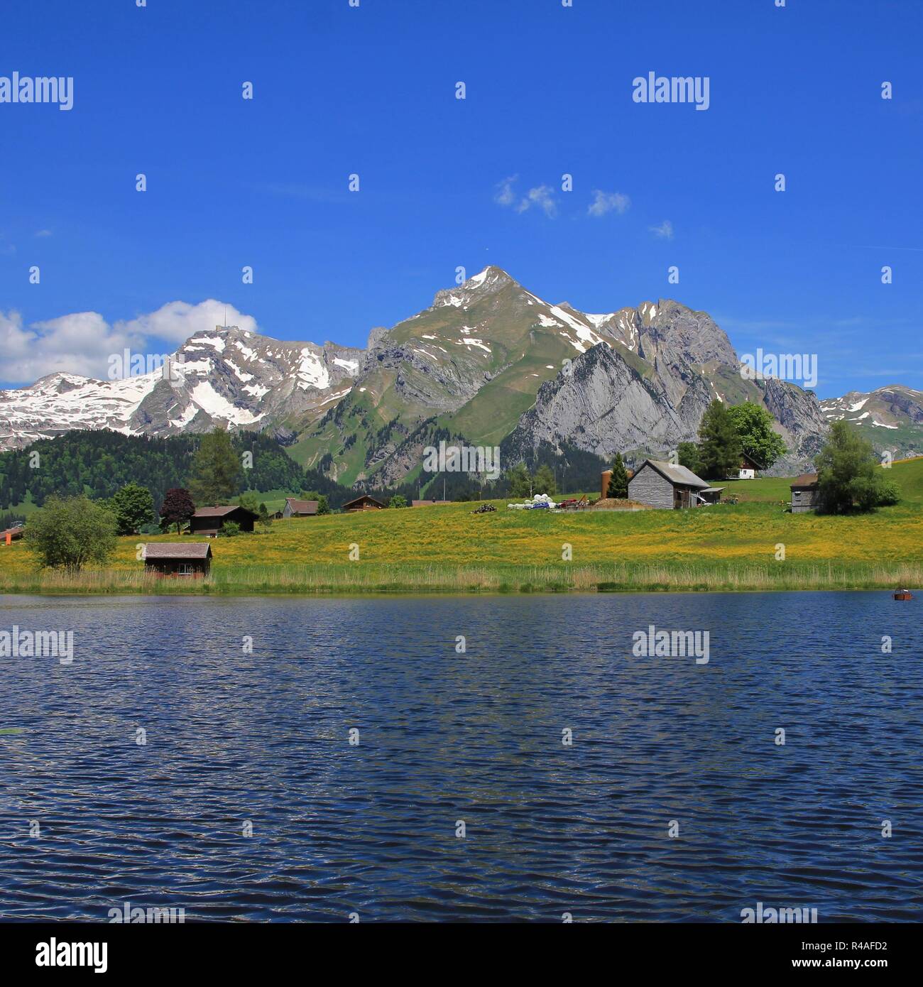 Alpstein Range and lake Schwendisee Stock Photo - Alamy