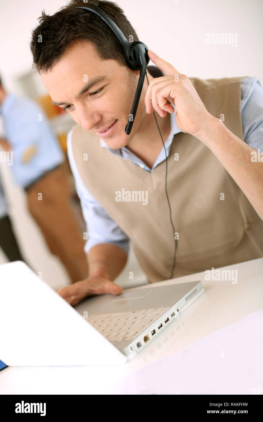 Portrait of customer service representative on the phone Stock Photo ...