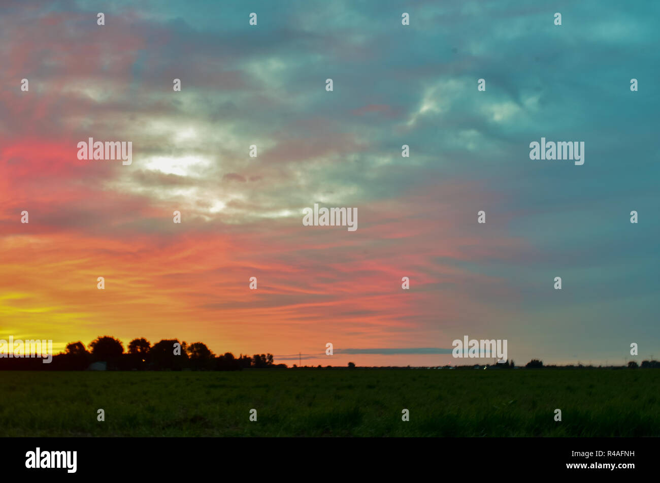 Sunrise over farmland in rural Michigan. The open spaces and fields ...