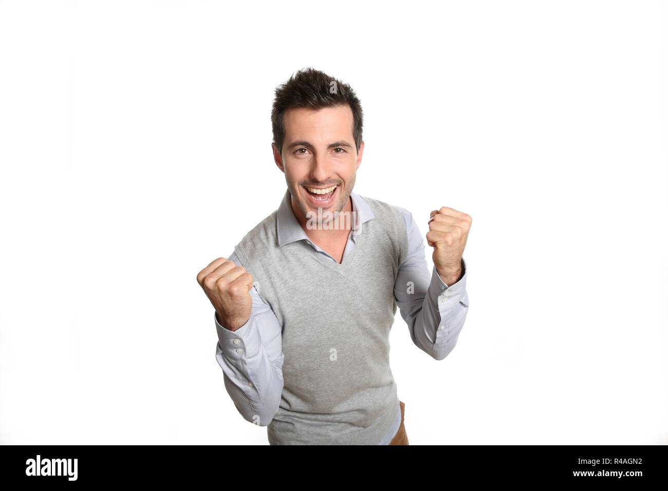Portrait of successful man showing satisfaction Stock Photo - Alamy