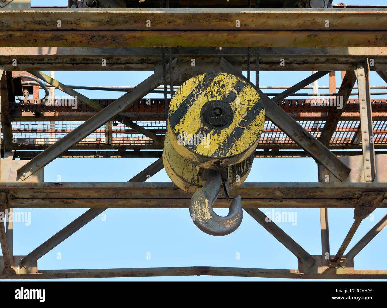 Crane hook in disused lignite opencast mine Ferropolis Stock Photo - Alamy