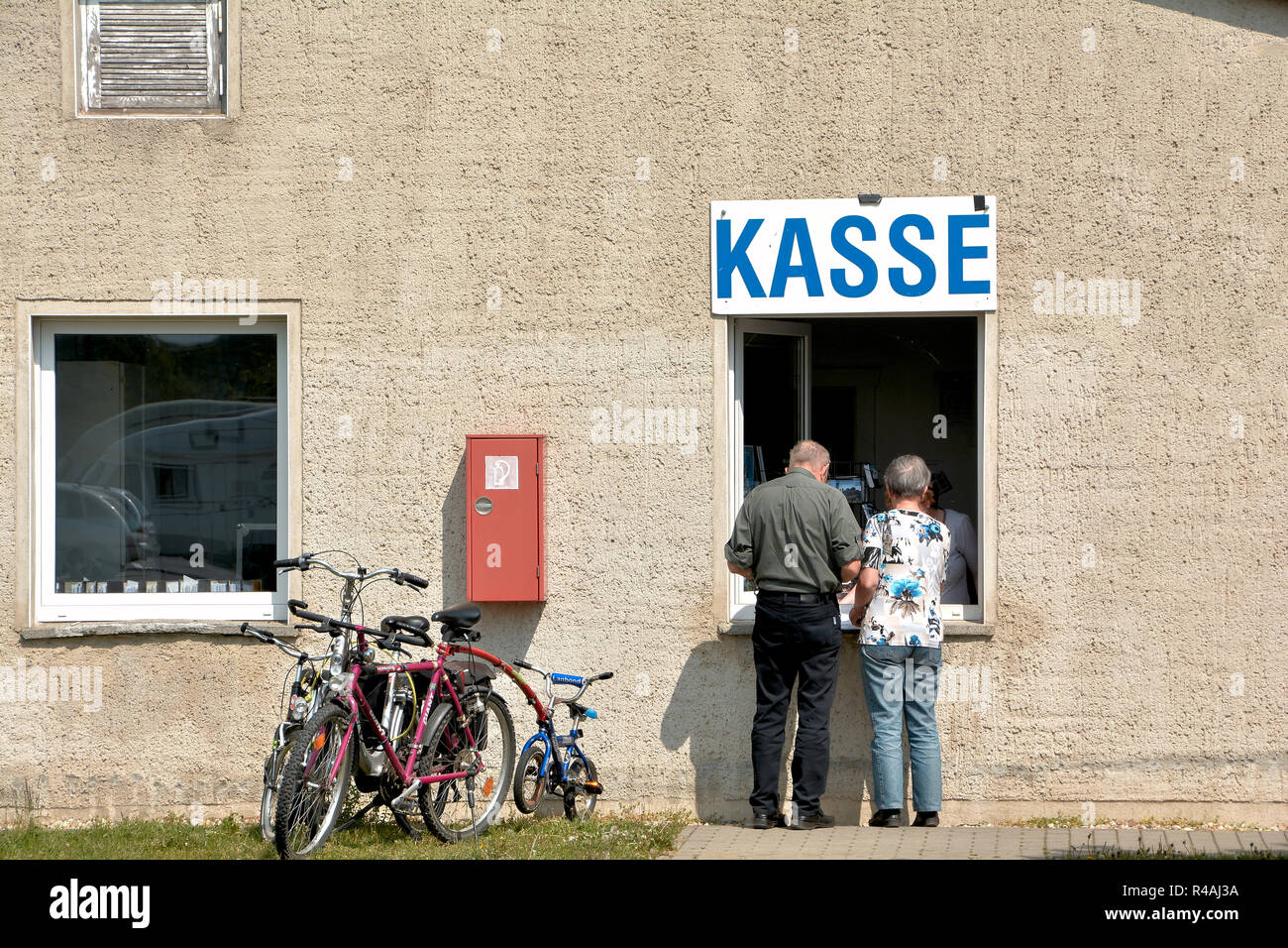 Visitors at the cash register in the disused opencast mine Ferropolis ...